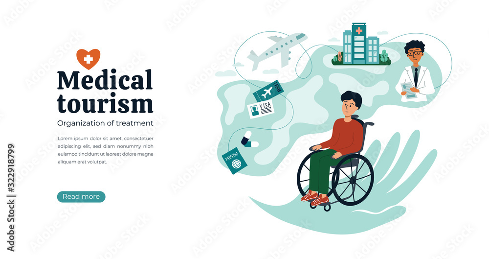 Design concept for medical tourism agency. Vector illustration with ...