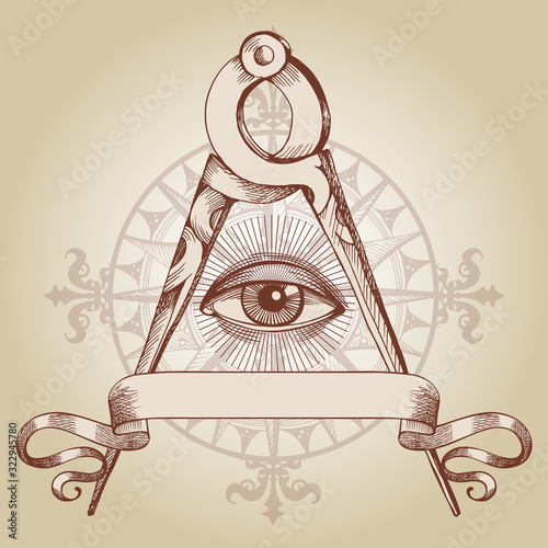 Vector occult icon. Freemason sign all-seeing eye symbol. Ancient ...