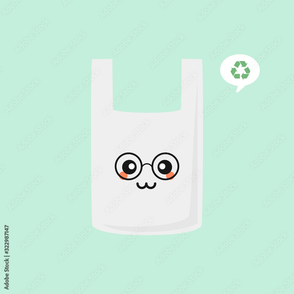 Plastic bag cartoon character vector stickers. Ecologic sticker with ...