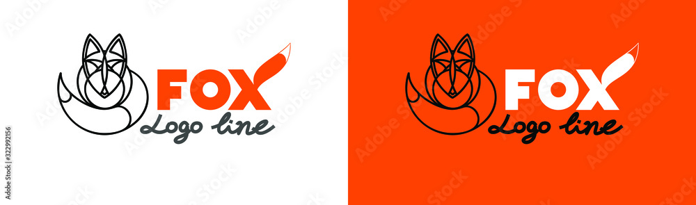 Stylized Fox linear logo on a white and orange background, isolated ...