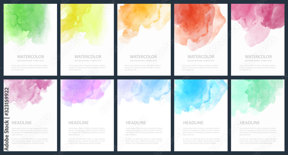 Set of light colorful vector watercolor A4 backgrounds for poster ...