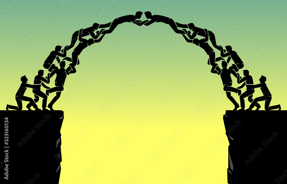 Human Bridge, Teamwork Silhouette Concept of Bridging the Gap Stock ...