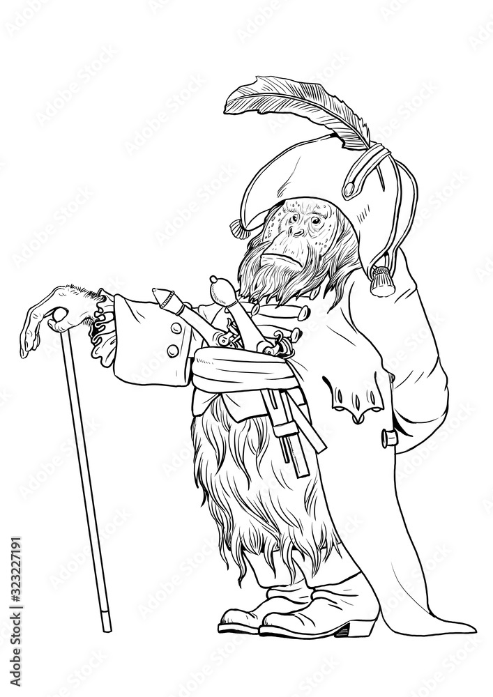 Orangutan with the pistols coloring page. Outline clipart illustration ...