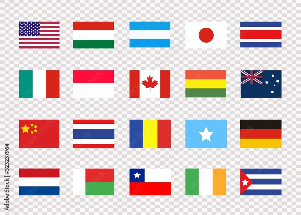 National flags of different countries on a transparent background ...