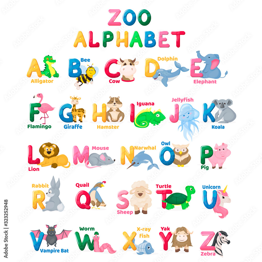 Zoo alphabet animal letters with cute characters Stock Vector | Adobe Stock