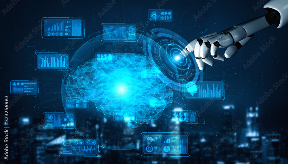 3D rendering artificial intelligence AI research of robot and cyborg ...