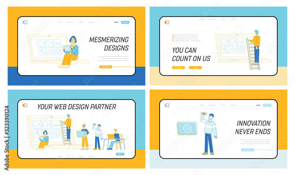Professional Experts Front End Development Website Landing Page Set. Programmers and Designers ...