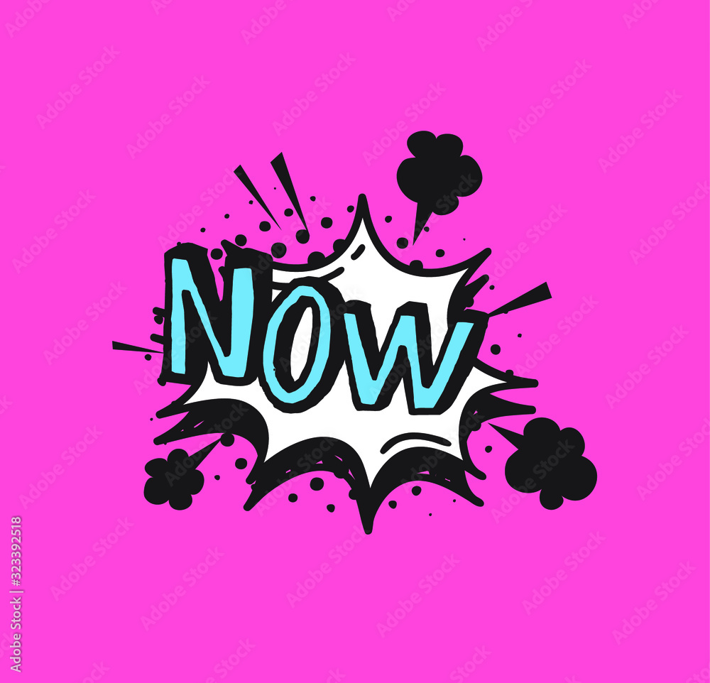 Hand drawn speech bubble with text on pink background and halftone ...