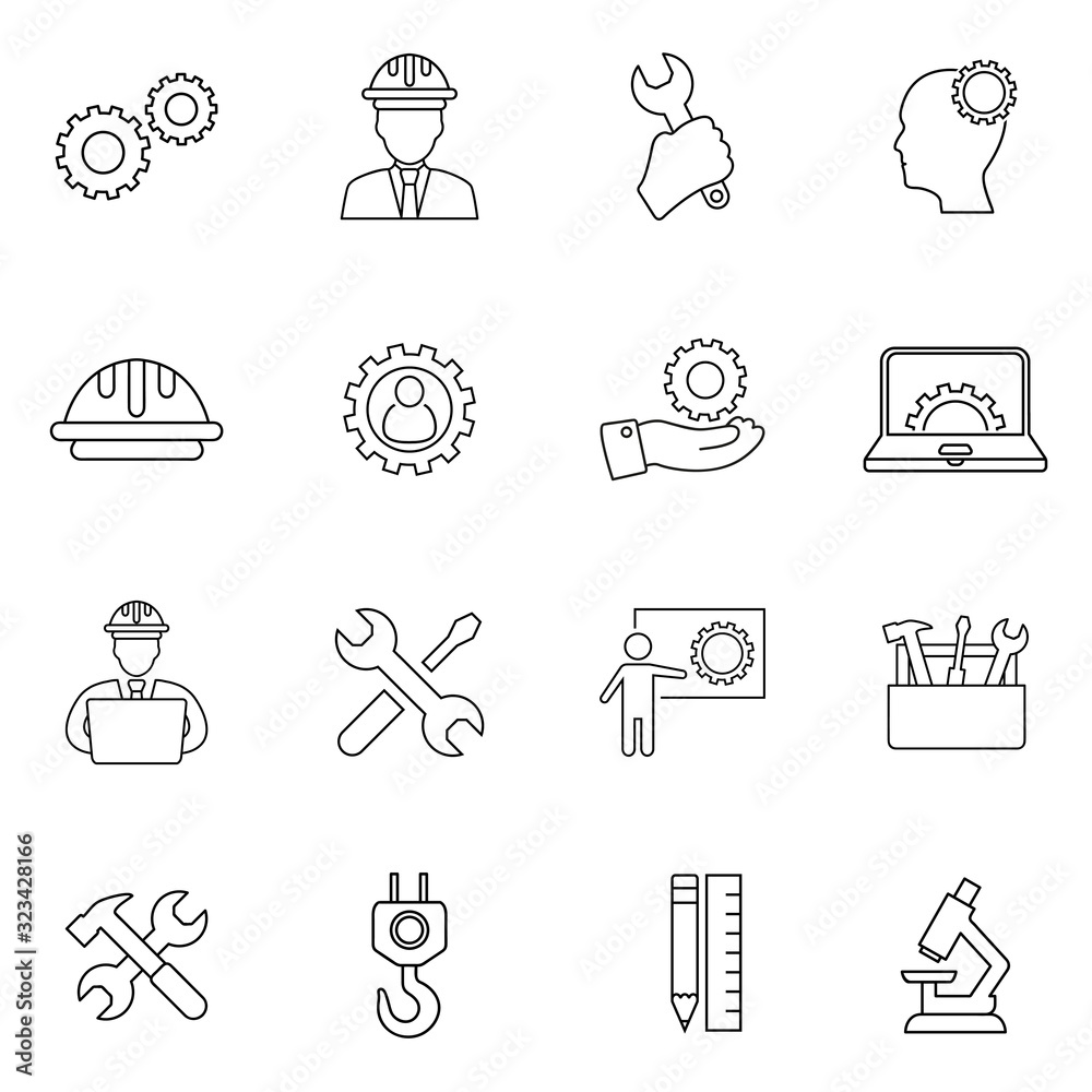 Simple Set of Engineering Design Related Vector Line Icons. Contains ...