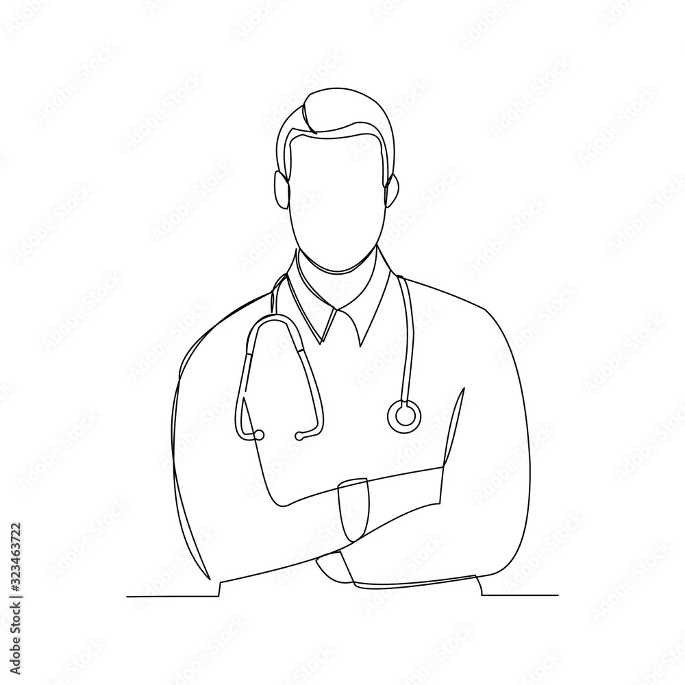 Continuous line drawing of man hospital doctor with stethoscope. Vector ...