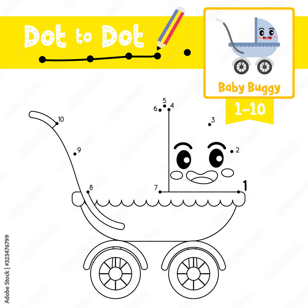 Dot to dot educational game and Coloring book Baby Buggy cartoon ...