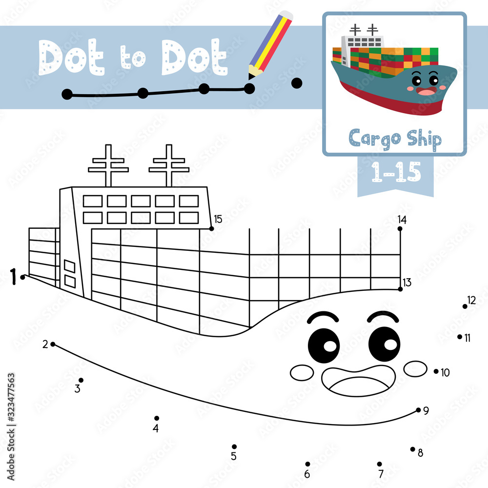 Vetor Dot to dot educational game and Coloring book Cargo Ship cartoon ...