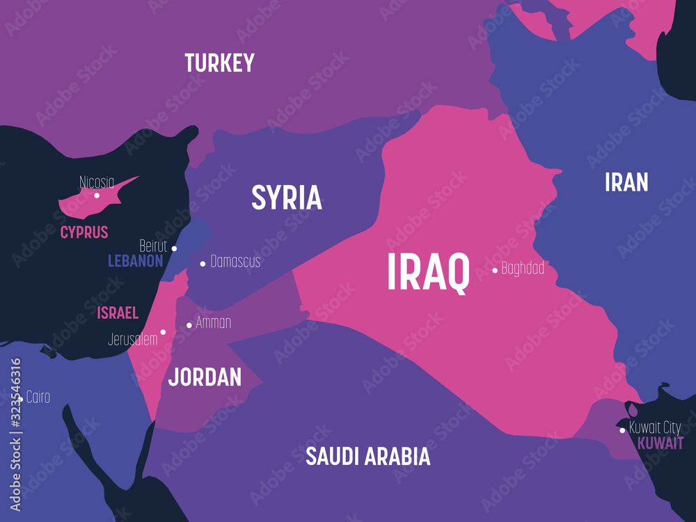 Vector de Stock Middle East map. High detailed political map of Middle ...