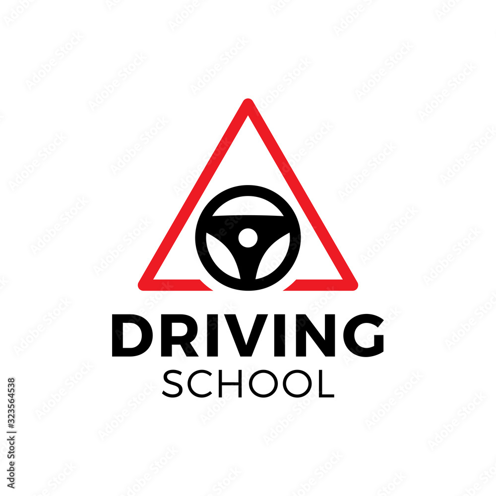 Driving school vector logo. car wheel with road sign logo design ...