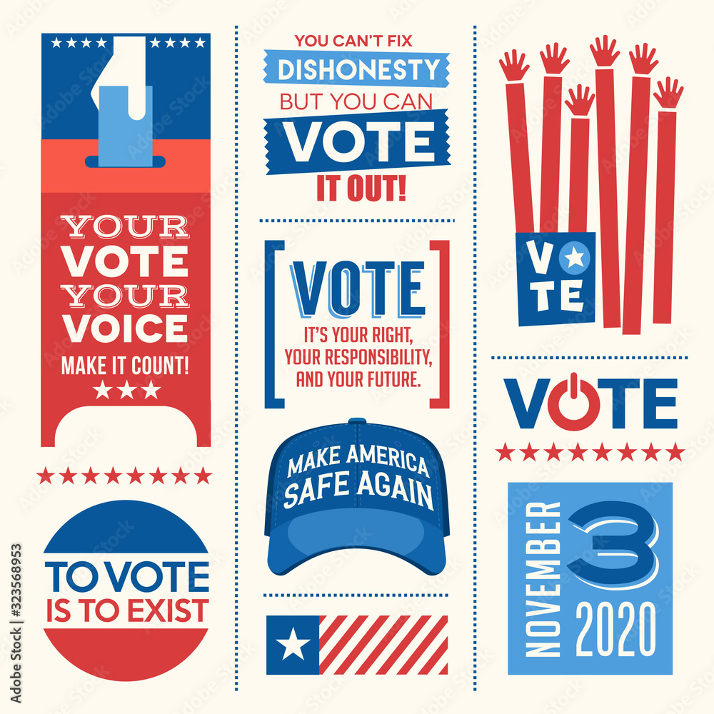 Patriotic design elements and motivational messages to encourage voting ...