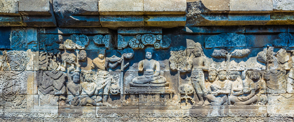Stone carvings in Borobudur Temple, Magelang, Central Java, Indonesia ...