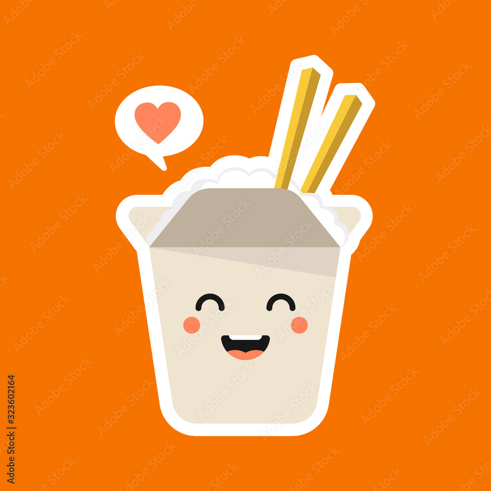 Cute and kawaii rice box character isolated on color background. Bento ...