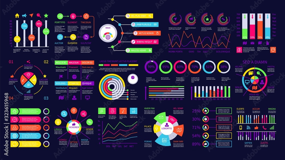 Infographic dashboard. Graphic charts, finance diagrams. Web data ...