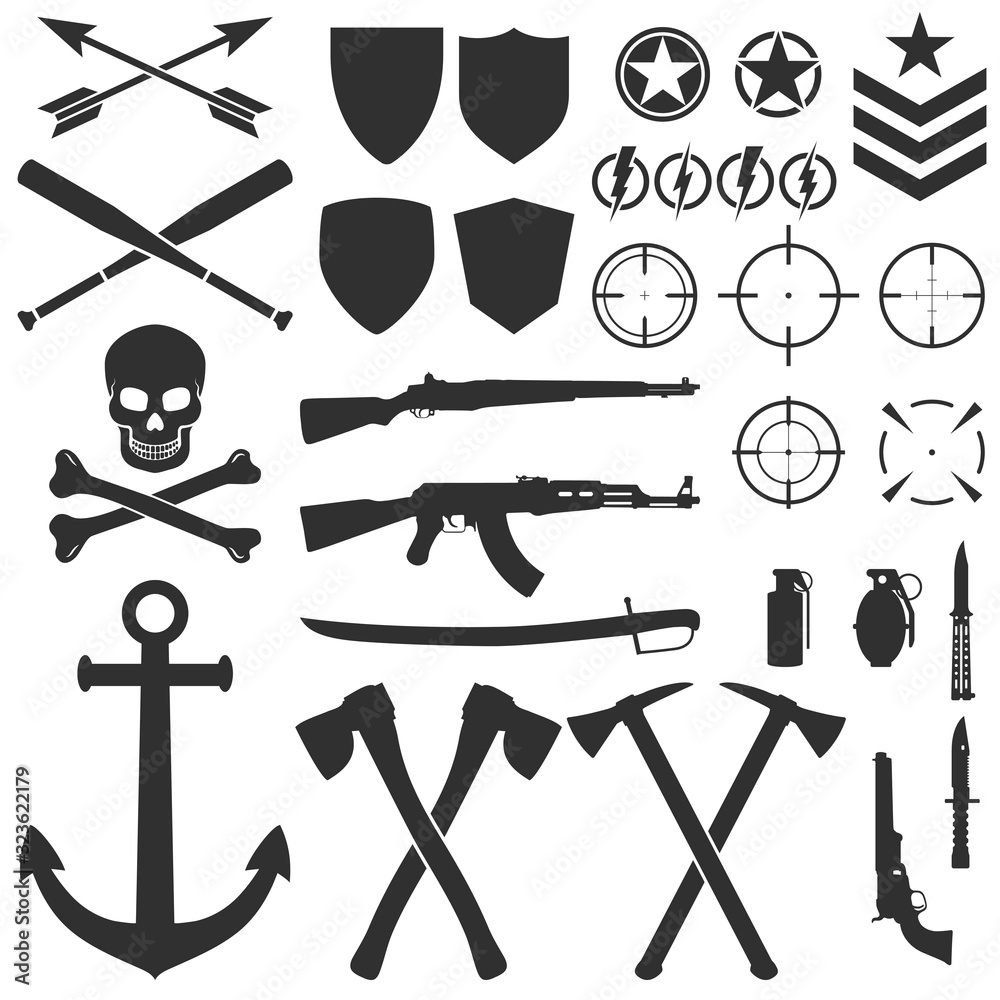 Military symbols and icons. Vector illustration. Army design. Stock ...