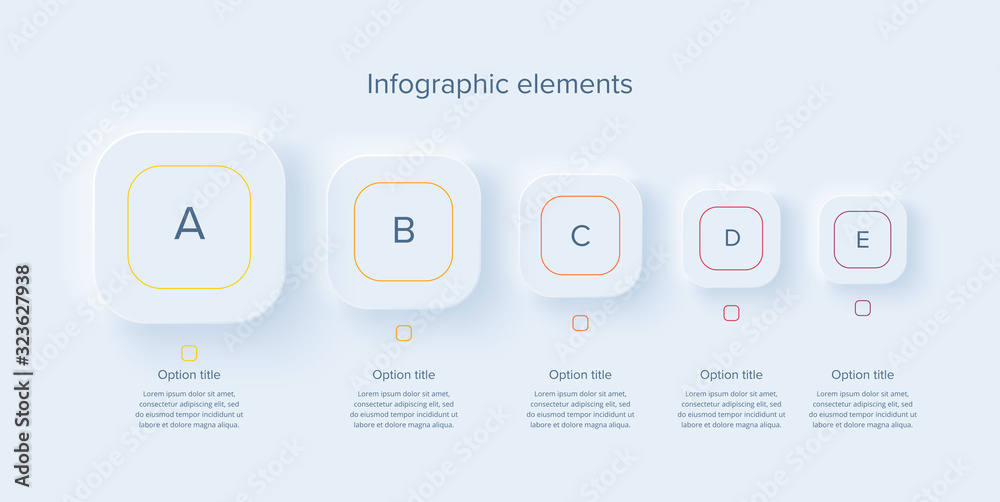 Business process chart infographics with 5 steps in neumorphism design ...