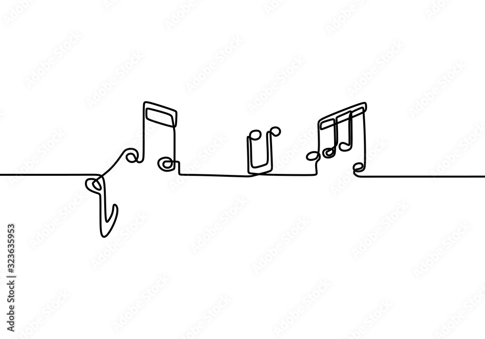 Music note continuous one line drawing. Vector song notation symbols ...