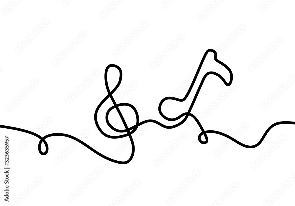 Music note continuous one line drawing. Vector song notation symbols ...
