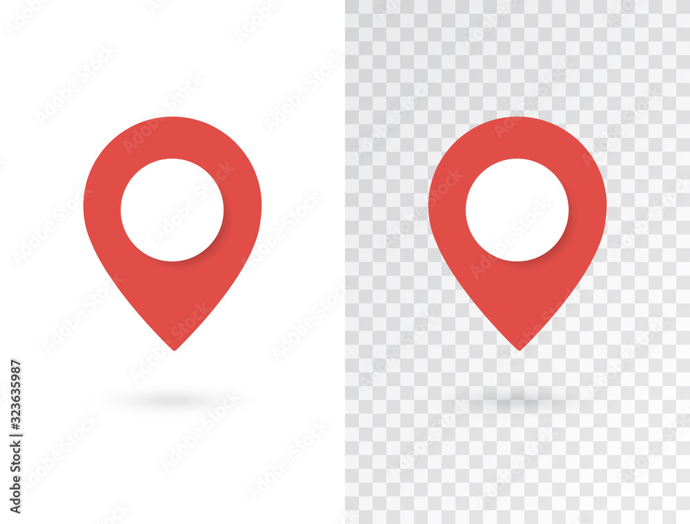 Position marker isolated on white and transparent background. Red location pin icon. Pin map ...