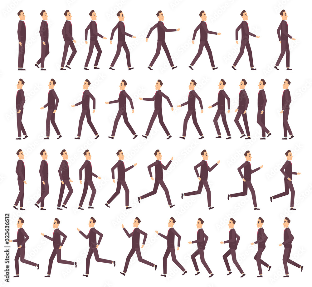 Vector de Stock Running man. Businessman fast running keyframe ...