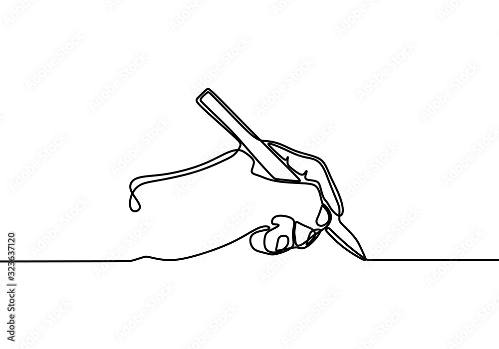 Hand writing on piece of paper. Continuous one line drawing. Stock ...