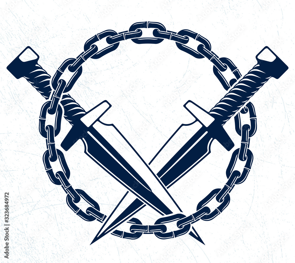 Dagger knives crossed vector criminal gang logo or sign, gangster style ...