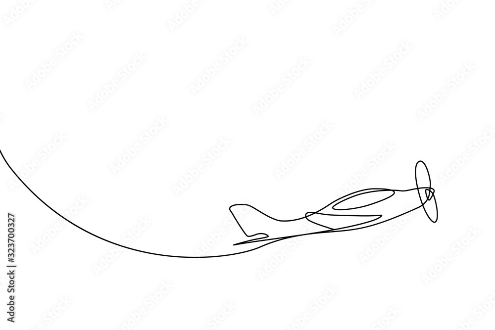 Small plane taking off in continuous line art drawing style. Private ...