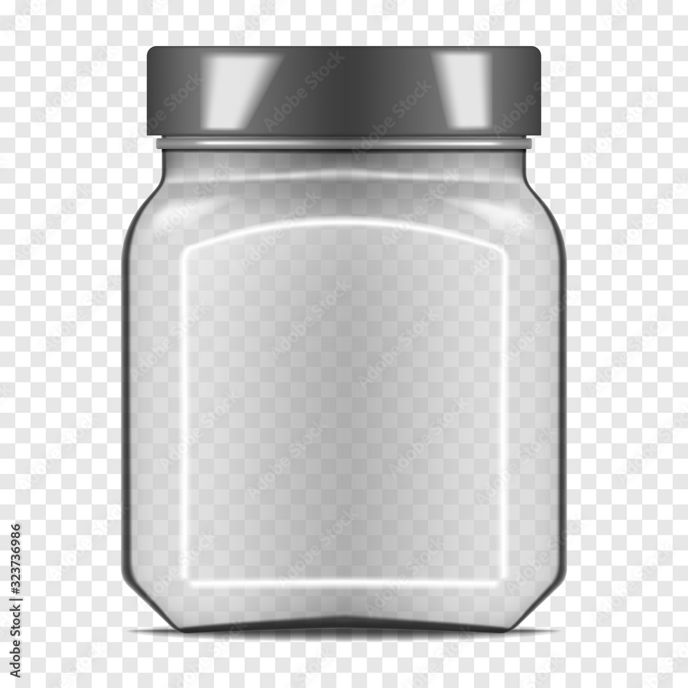 Clear glass jar with screw lid on transparent background, realistic ...
