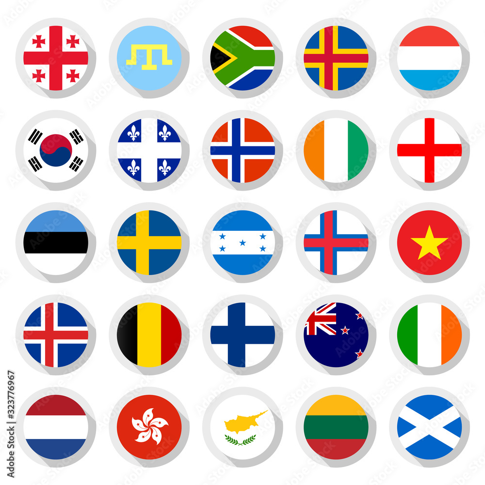 25 Flags of the world, set icons circular shape, flat vector ...