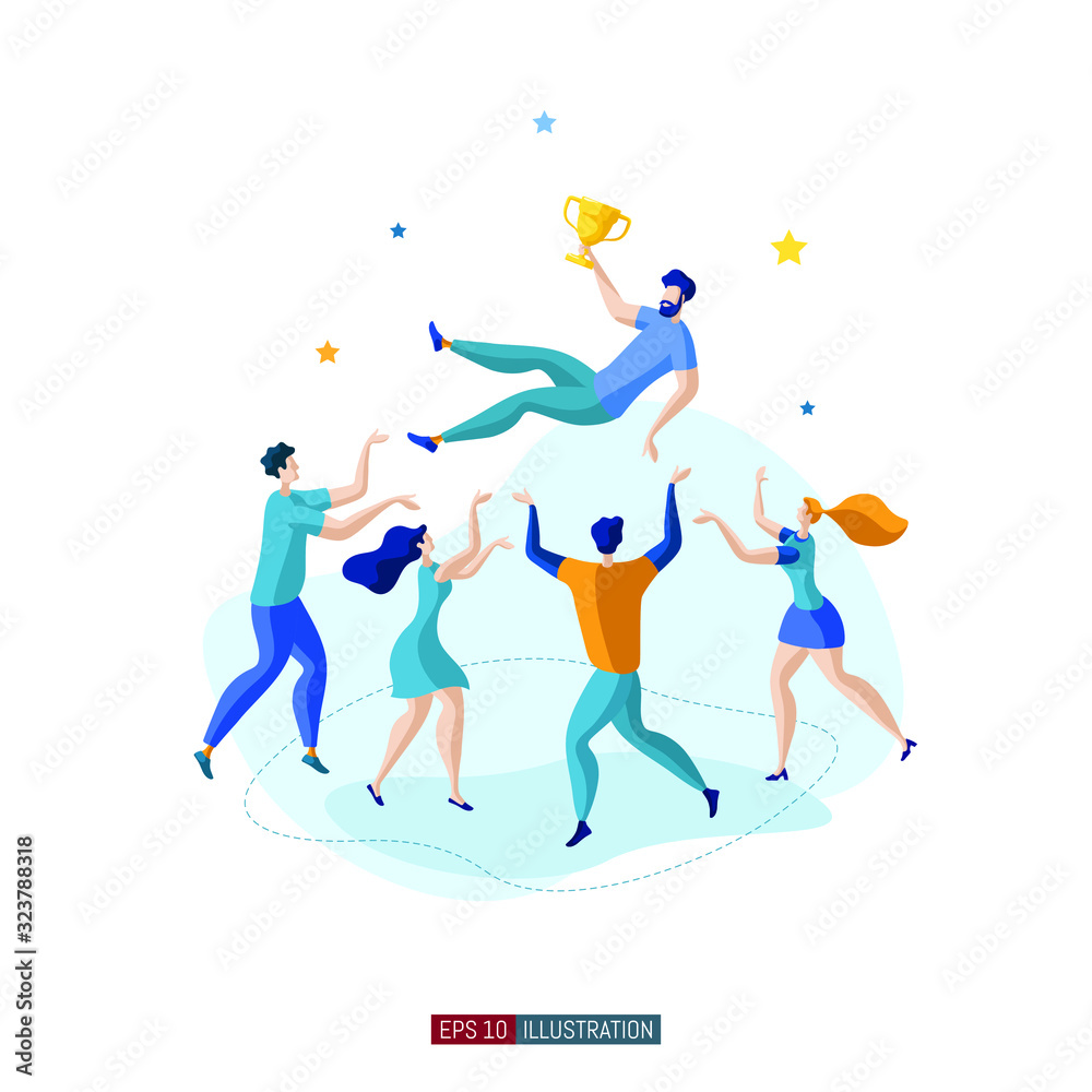 Vektor Trendy flat illustration. People congratulate their friend on ...