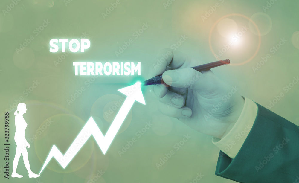 Text sign showing Stop Terrorism. Business photo text Resolving the ...