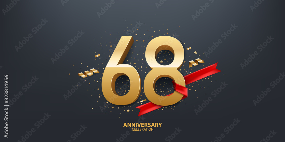 68th Year anniversary celebration background. 3D Golden number wrapped ...