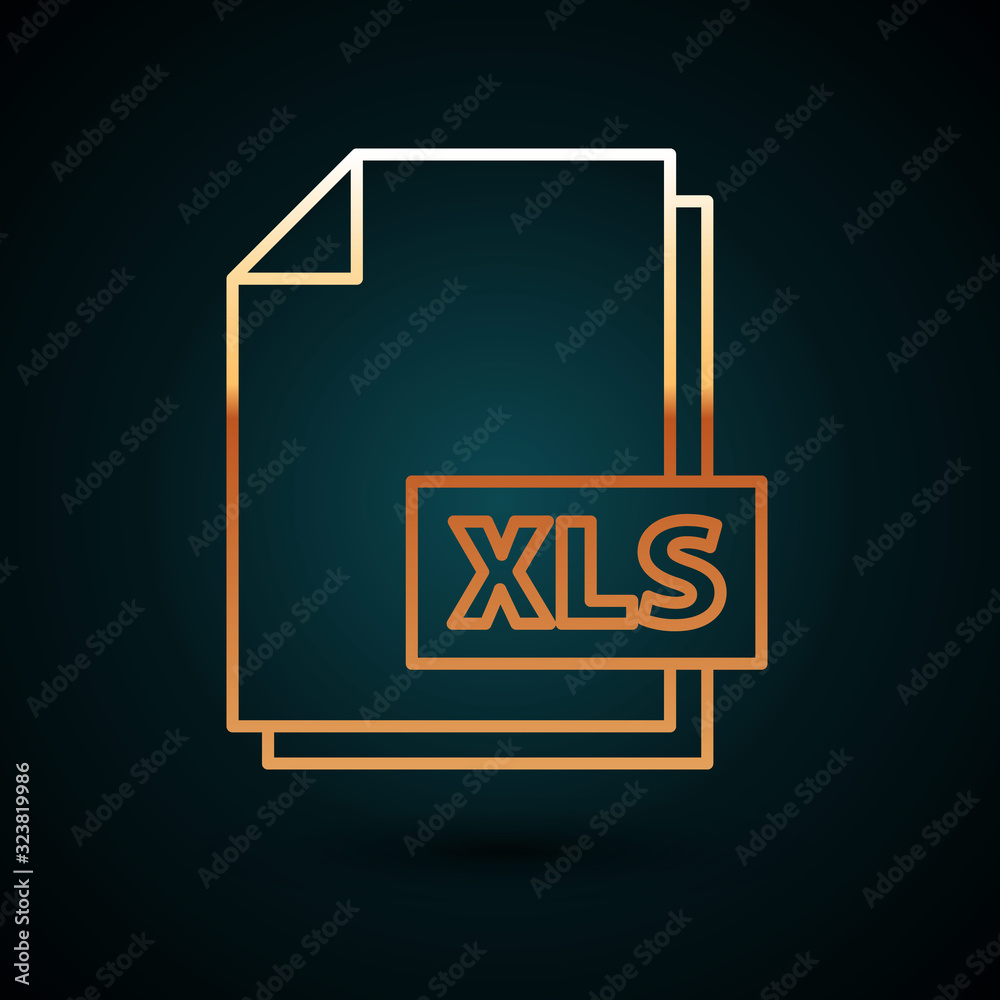 Gold Line Xls File Document Download Xls Button Icon Isolated On Dark Blue Background Excel
