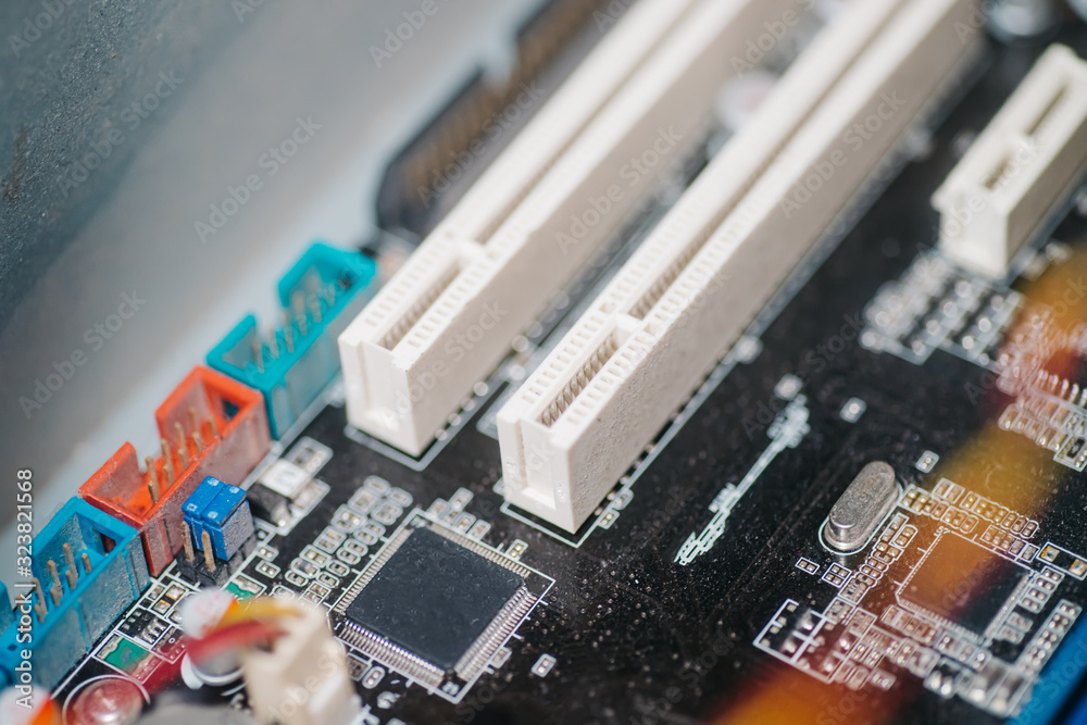 Maintenance update system upgrate concept. Empty gaps on motherboard ...