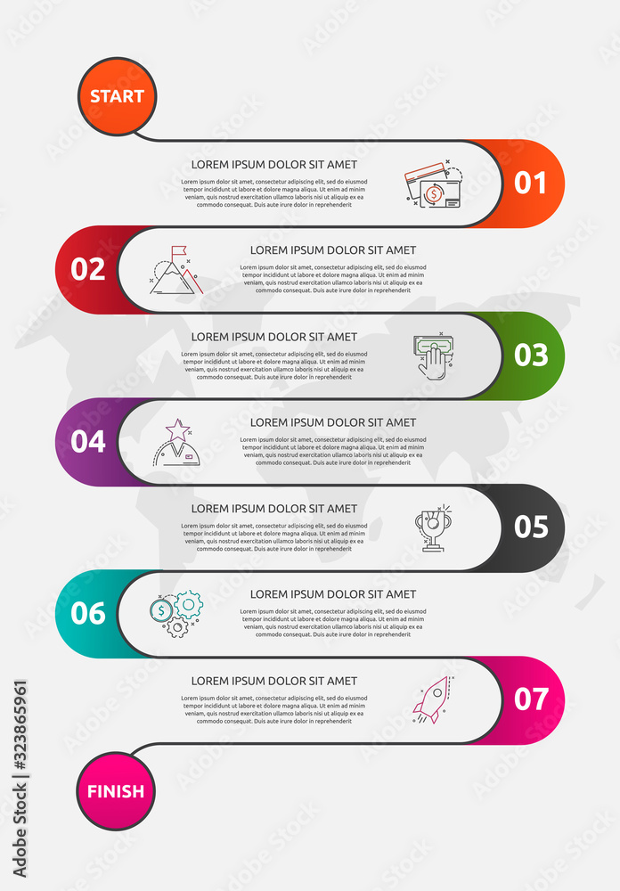 Abstract vector road timeline infographic. Vector illustration with 7 ...