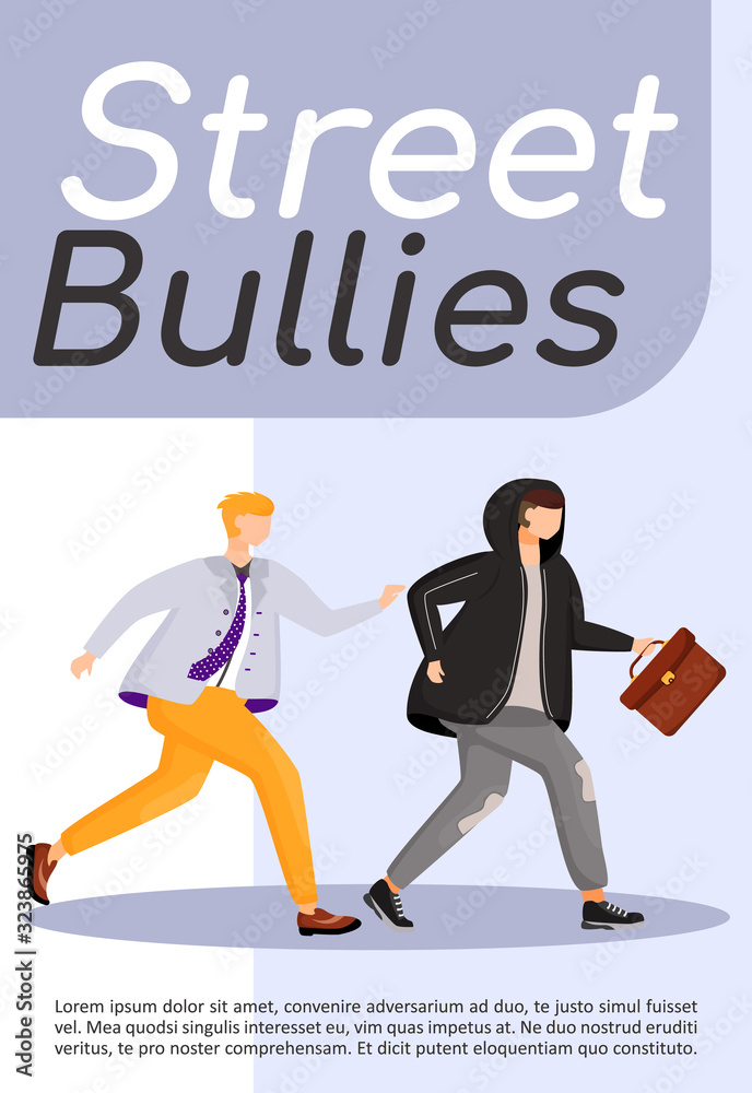 Street bullies poster flat vector template. Man chasing thief. Robber ...