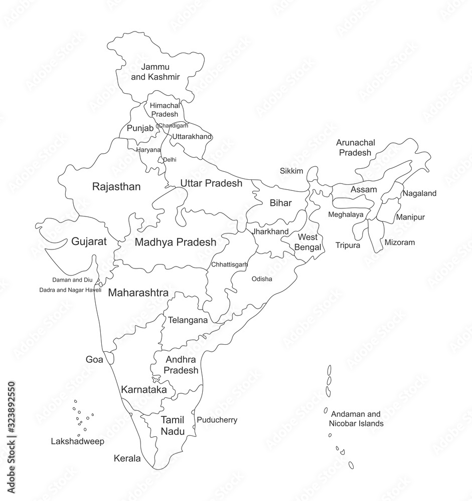 India political map with name labels. Perfect for business concepts ...