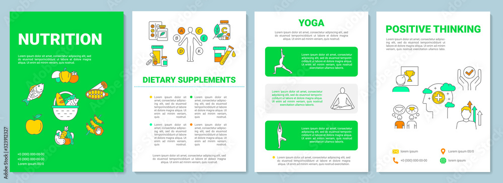 Healthy lifestyle brochure template. Balanced nutrition and yoga flyer ...
