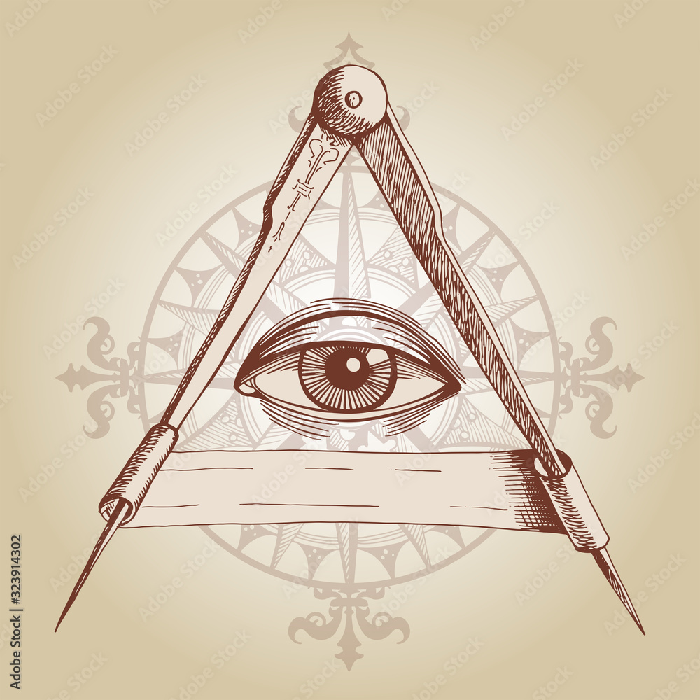 Vector occult icon. Freemason sign all-seeing eye symbol. Ancient ...
