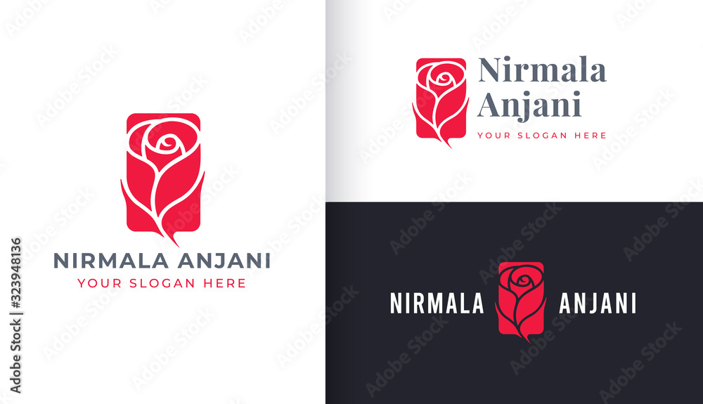Minimal Rose flower logo design Stock Vector | Adobe Stock