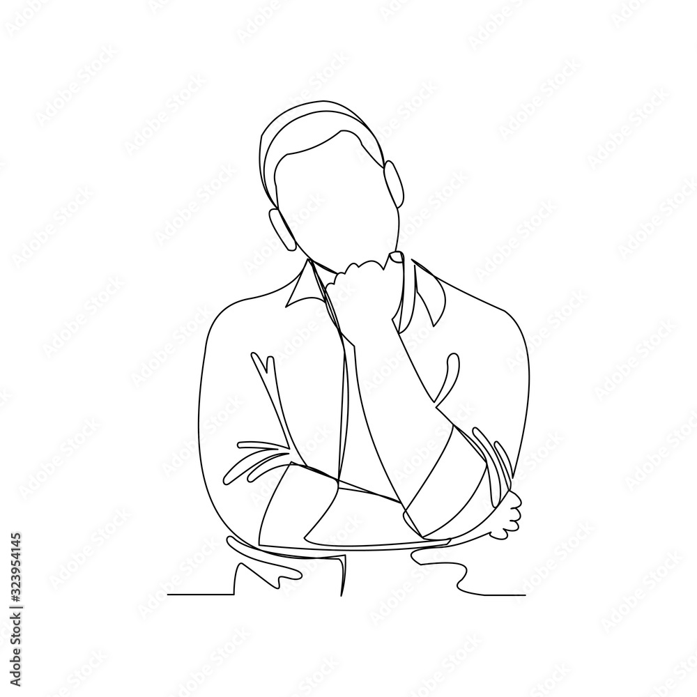 Continuous line drawing of thinking man. One line art of businessman ...