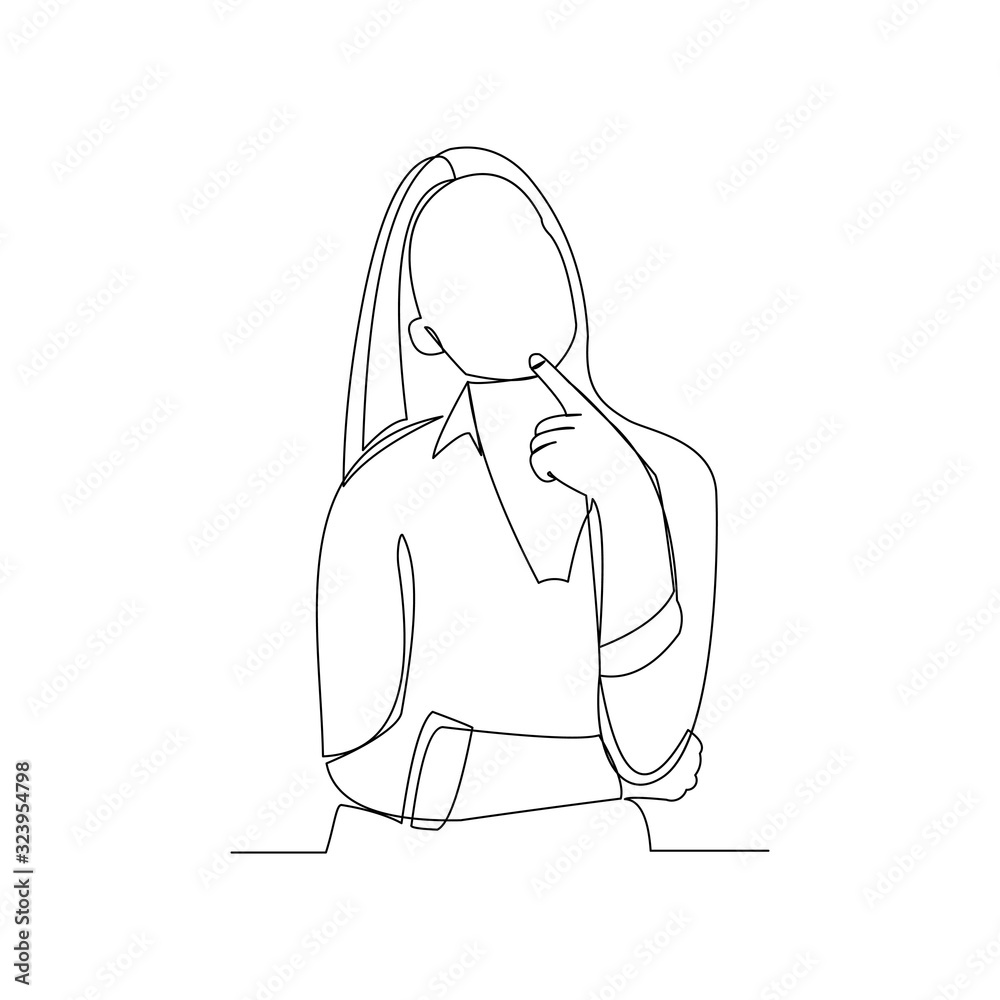 Continuous line drawing of thinking woman. One line art of business ...