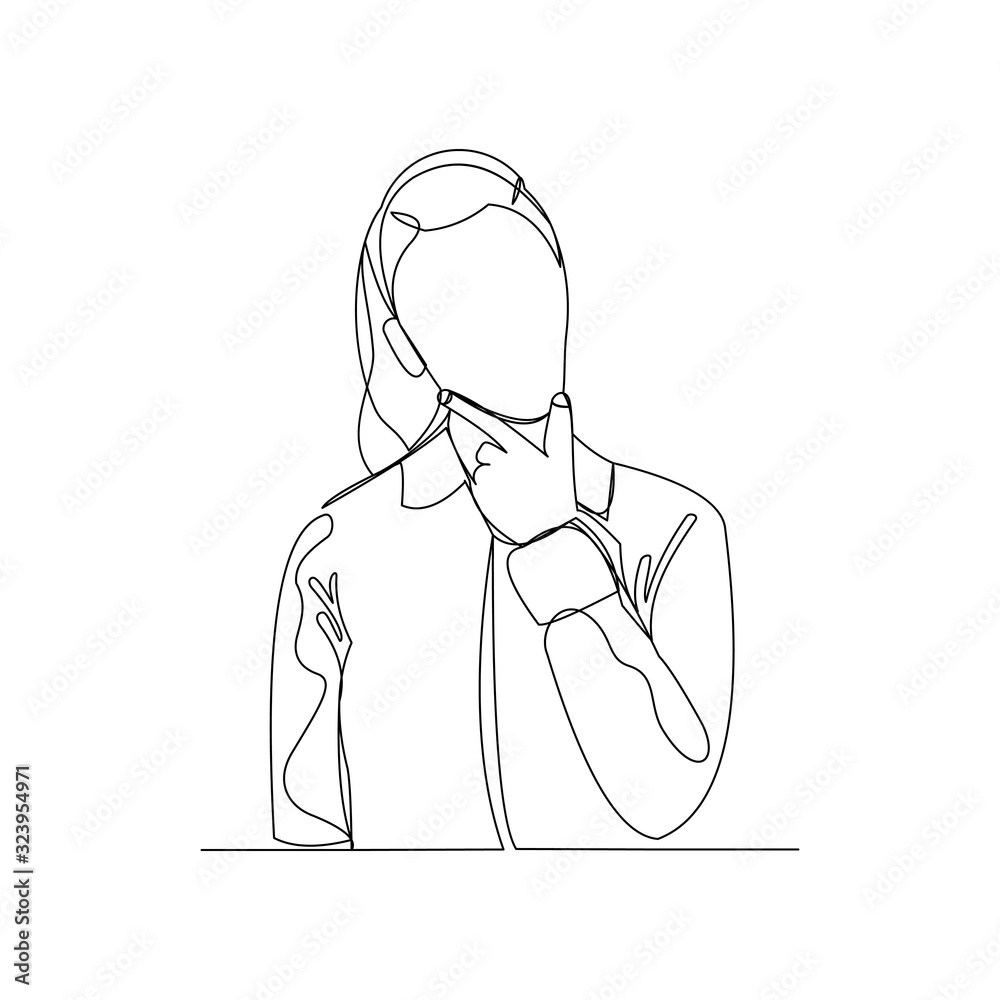 Continuous line drawing of thinking woman. One line art of business ...