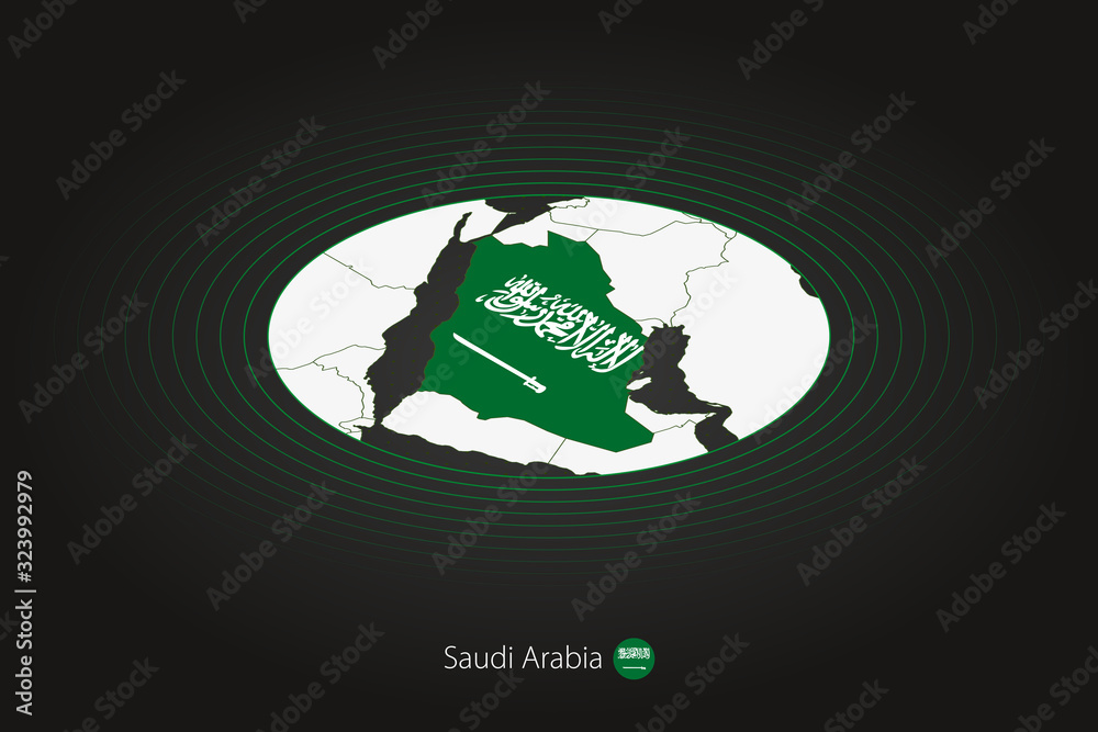 Saudi Arabia map in dark color, oval map with neighboring countries ...
