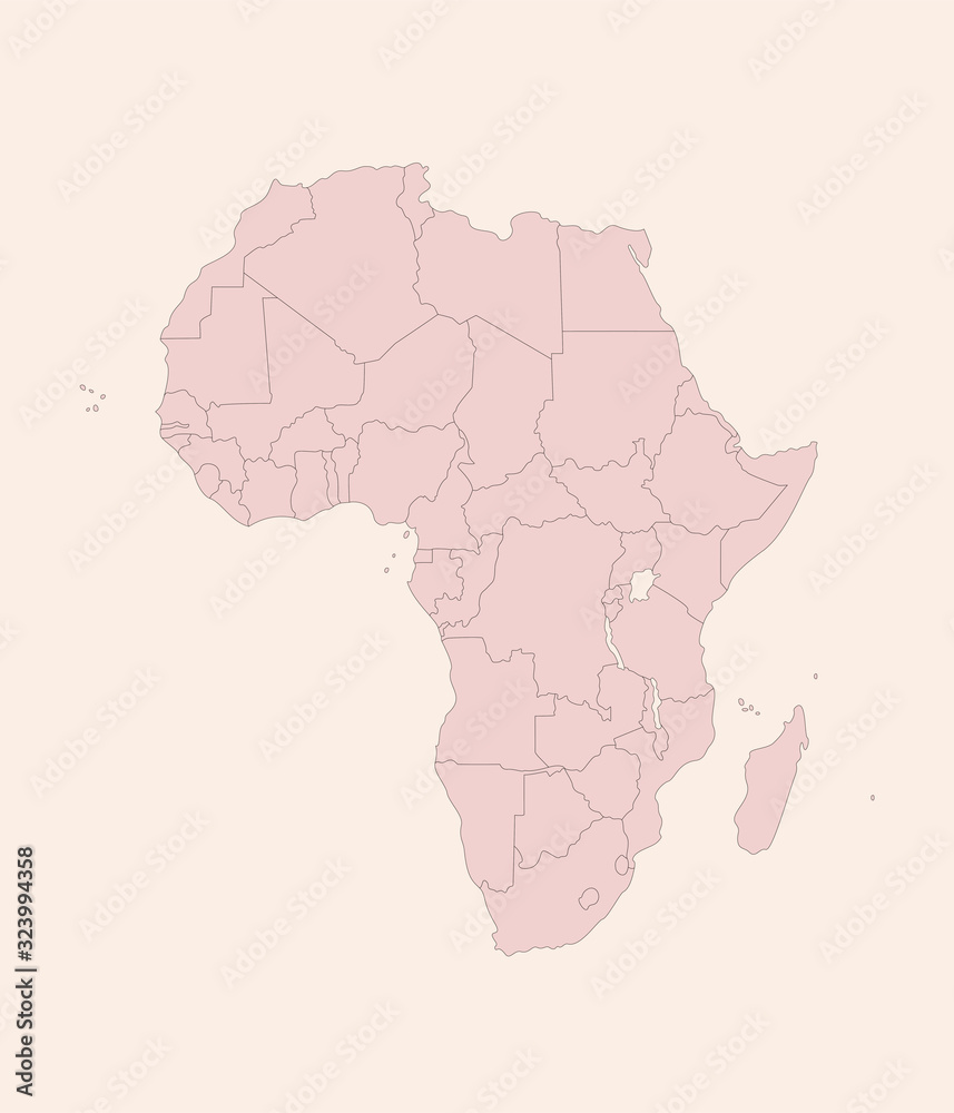 Africa political map with countries graphics design. Vintage pink shade ...