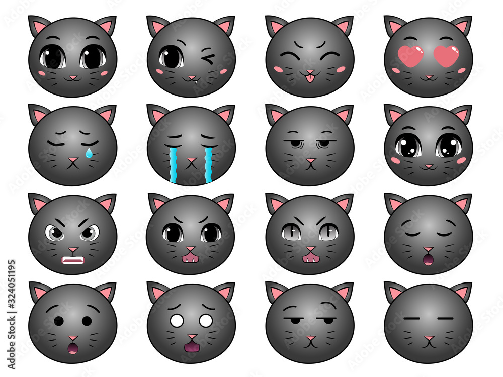 Set of cat emoticons vector isolated. Emoji icons. Vector illustration ...